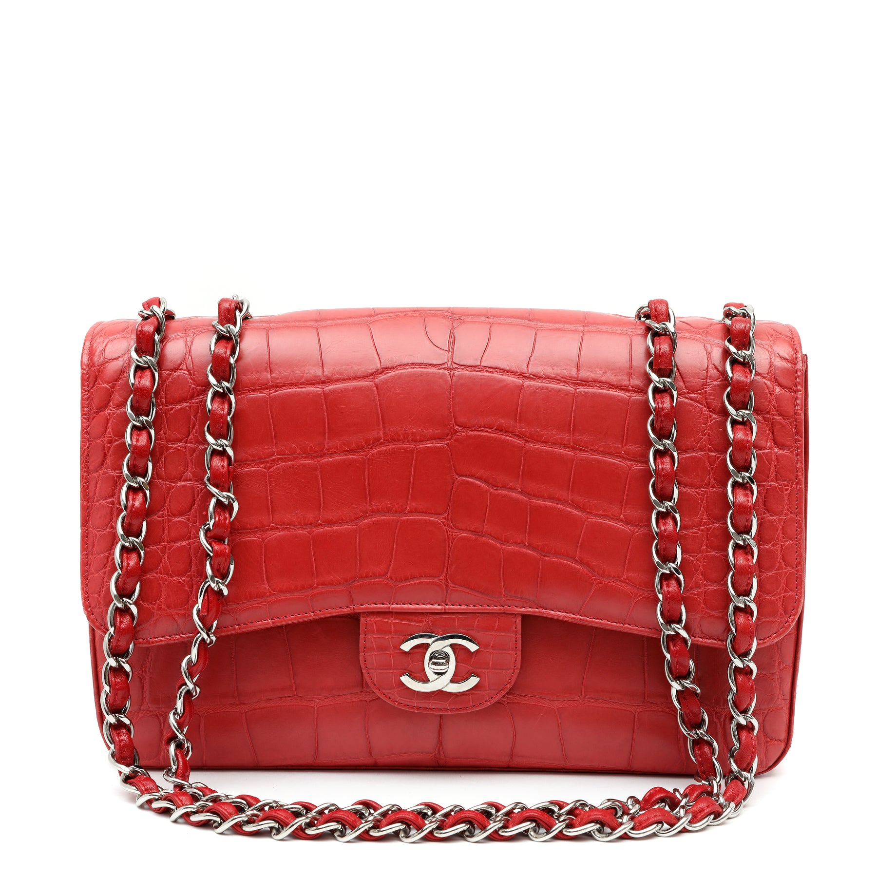 Chanel Deep Red Croc Jumbo Classic w SH – Only Authentics