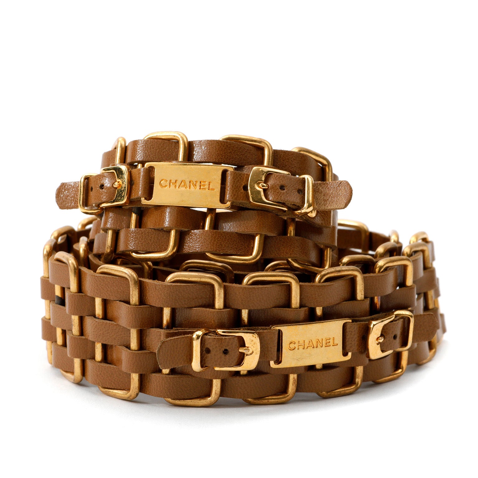 Chanel Brown Woven Leather Belt w/ Gold Chanel Buckle – Only Authentics